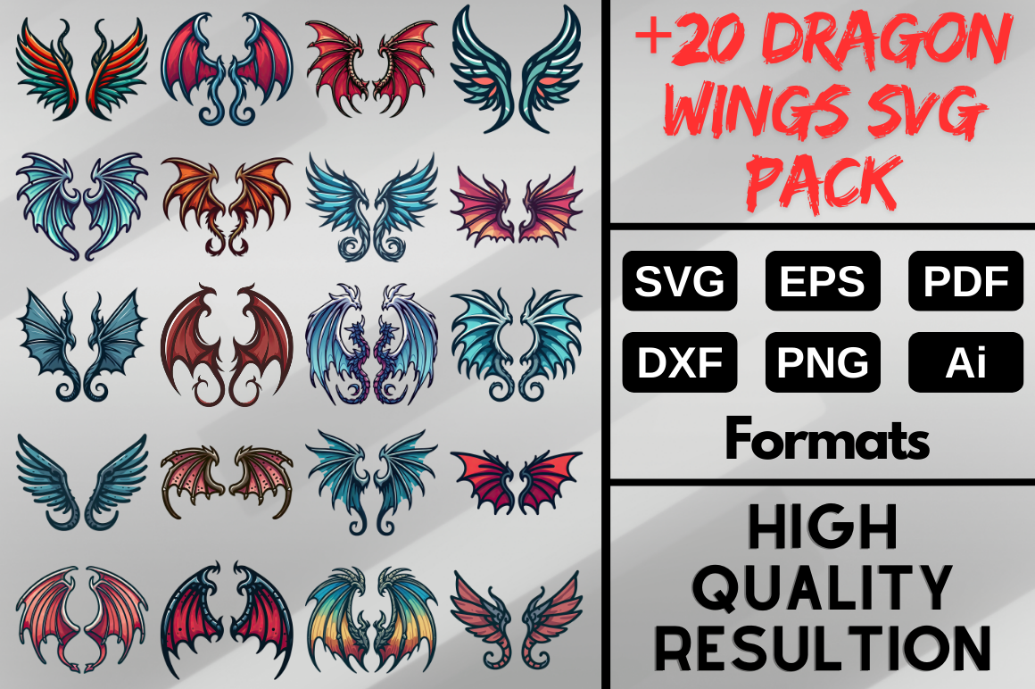 Dragon Wings SVG Bundle, Pack, Fantasy Graphic by Artful Assetsy ...