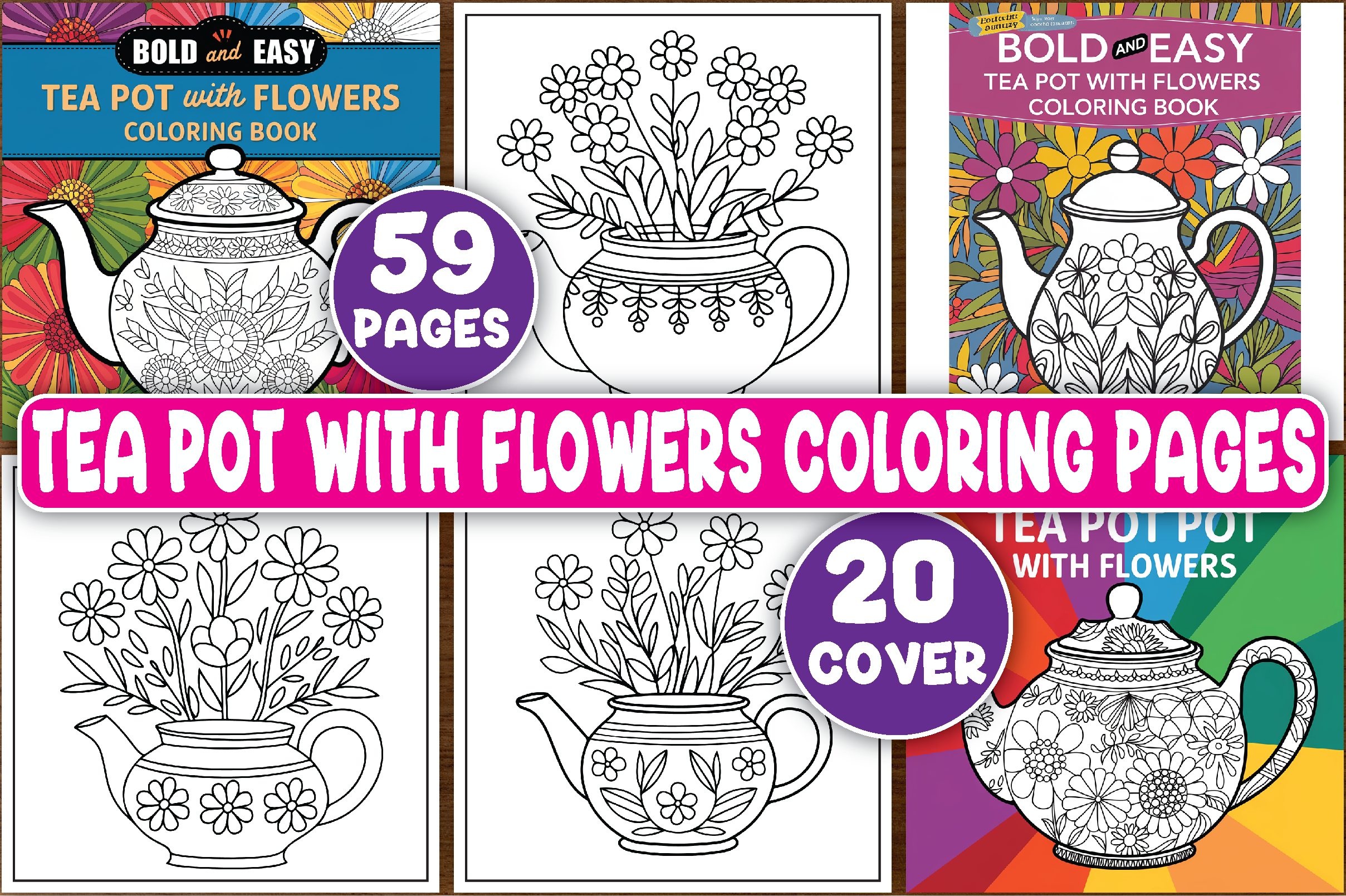 Tea Pot with Flowers Coloring Pages Graphic by Design Express ...