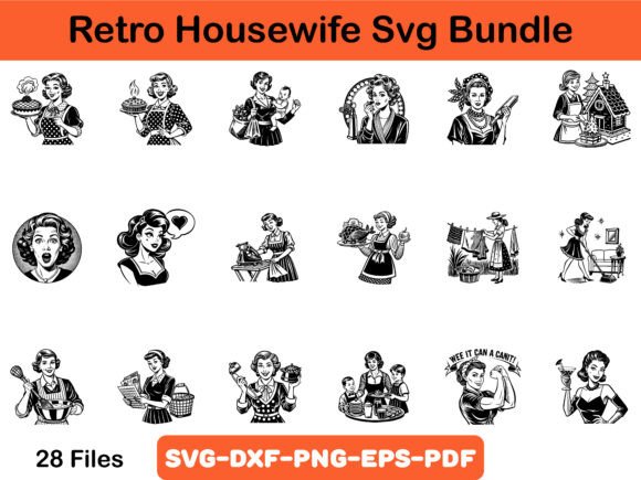 28 Retro Housewife Svg Bundle Designs & Graphics
