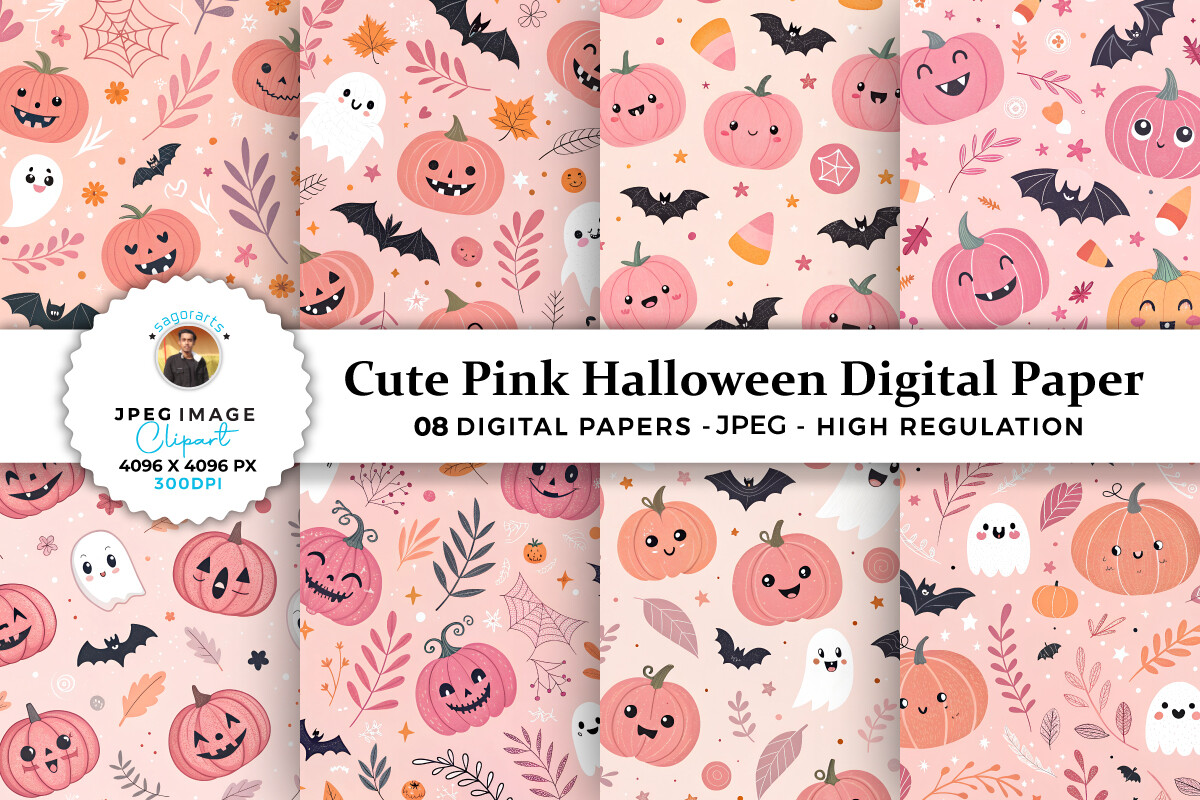 Cute Pink Halloween Digital Paper Graphic by sagorarts · Creative Fabrica