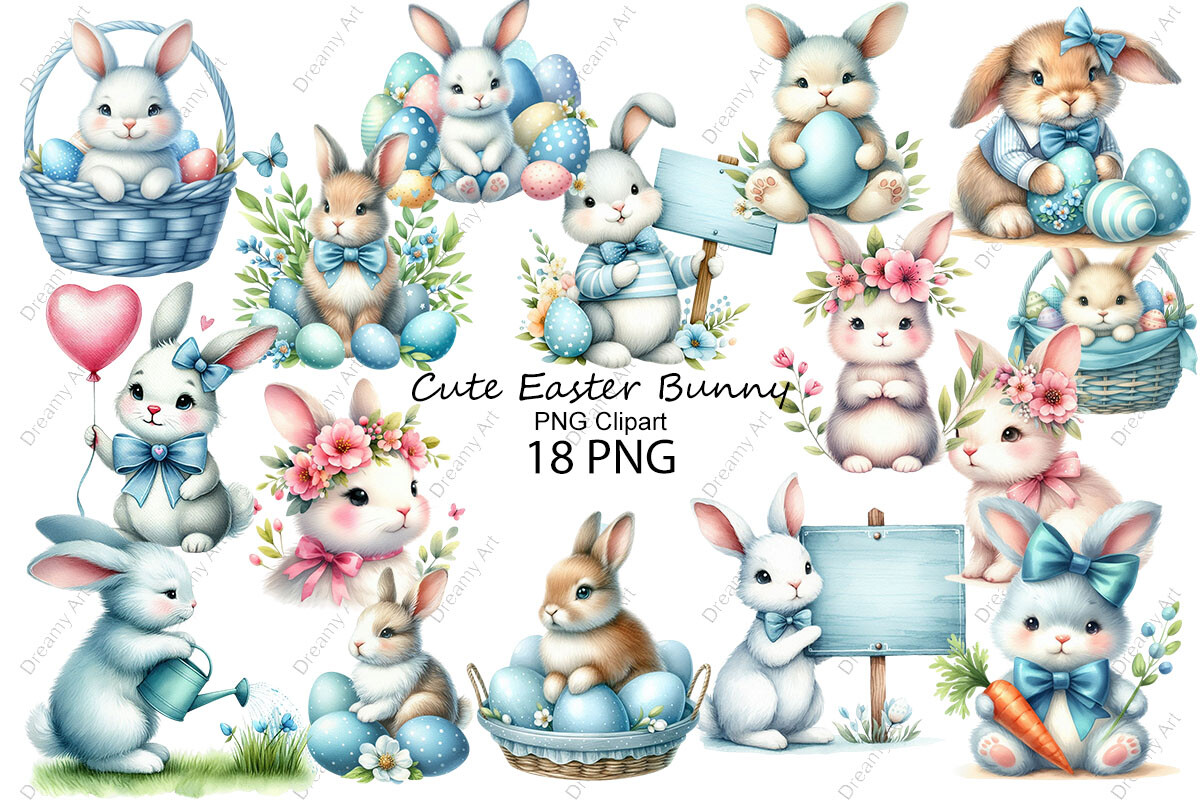 Cute Easter Bunny PNG Clipart Graphic by Dreamy Art · Creative Fabrica