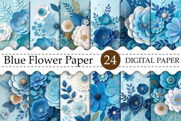 16 Blue Flower Digital Paper Background Designs & Graphics