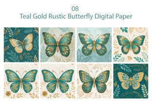 Teal Gold Rustic Butterfly Digital Paper Graphic by sagorarts ...