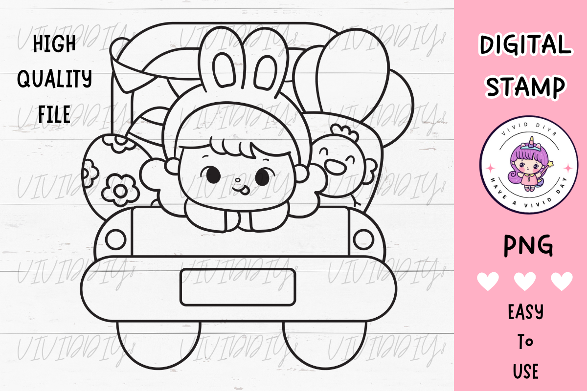 Easter Bunny Girl Digi Stamp Kawaii Png Graphic by vividdiy8 · Creative ...