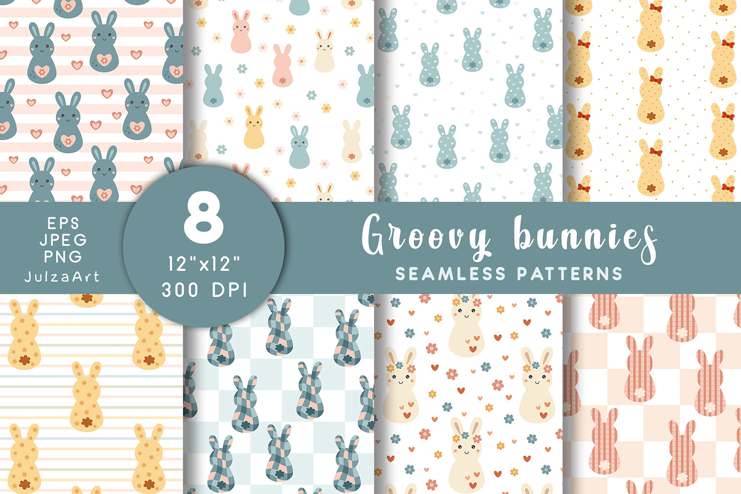 Groovy Easter Bunny Seamless Pattern Graphic by JulzaArt · Creative Fabrica