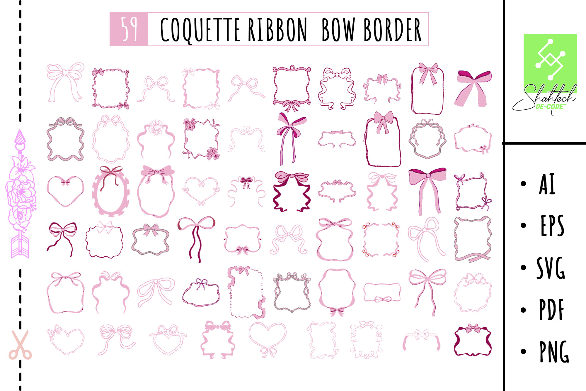 Coquette Ribbon Frame Clipart Bow Border Graphic by shahtech50 ...