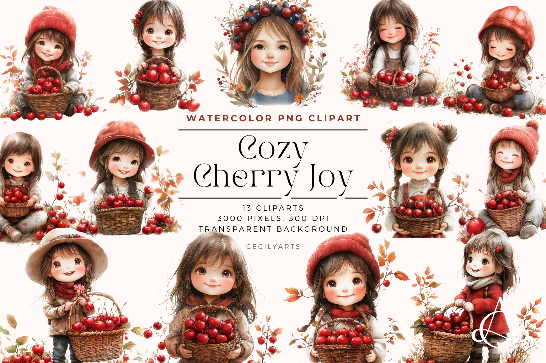 Cozy Cherry Joy Cliparts Graphic by Cecily Arts · Creative Fabrica