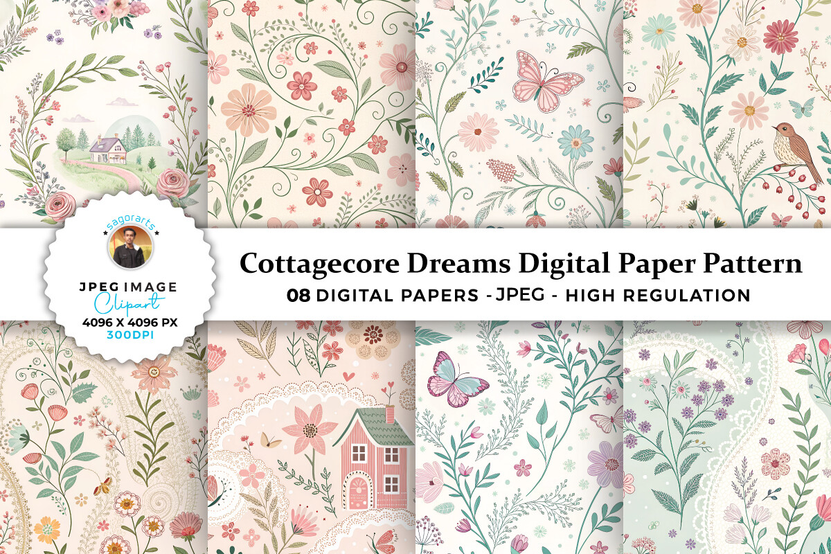 Cottagecore Dreams Digital Paper Pattern Graphic by sagorarts ...