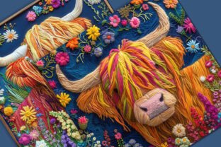Highland Cow Embroidery Digital Papers Graphic by Dreamy Cliparts ...