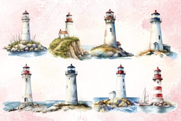 Lighthouse Watercolor Clipart Graphic by creative design studio ...