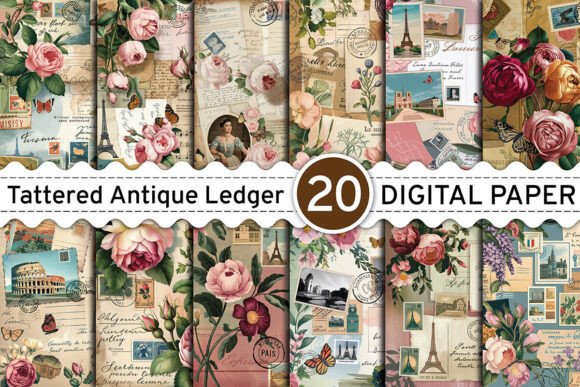 Tattered Antique Ledger Digital Papers Graphic by Designs_Studio4 ...