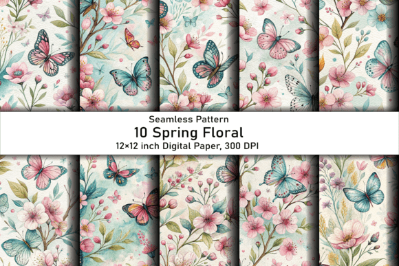 Spring Floral Digital Paper Pack Graphic by Design Store · Creative Fabrica
