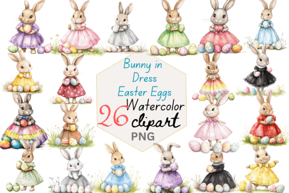 Bunny in Dress Easter Eggs Clipart Graphic by DreamyDesignsCoIN ...