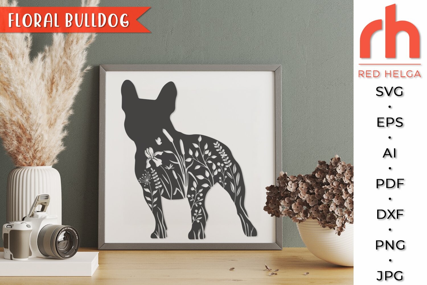 Floral Bulldog SVG, Flower Frenchie DXF Graphic by redhelgaart ...