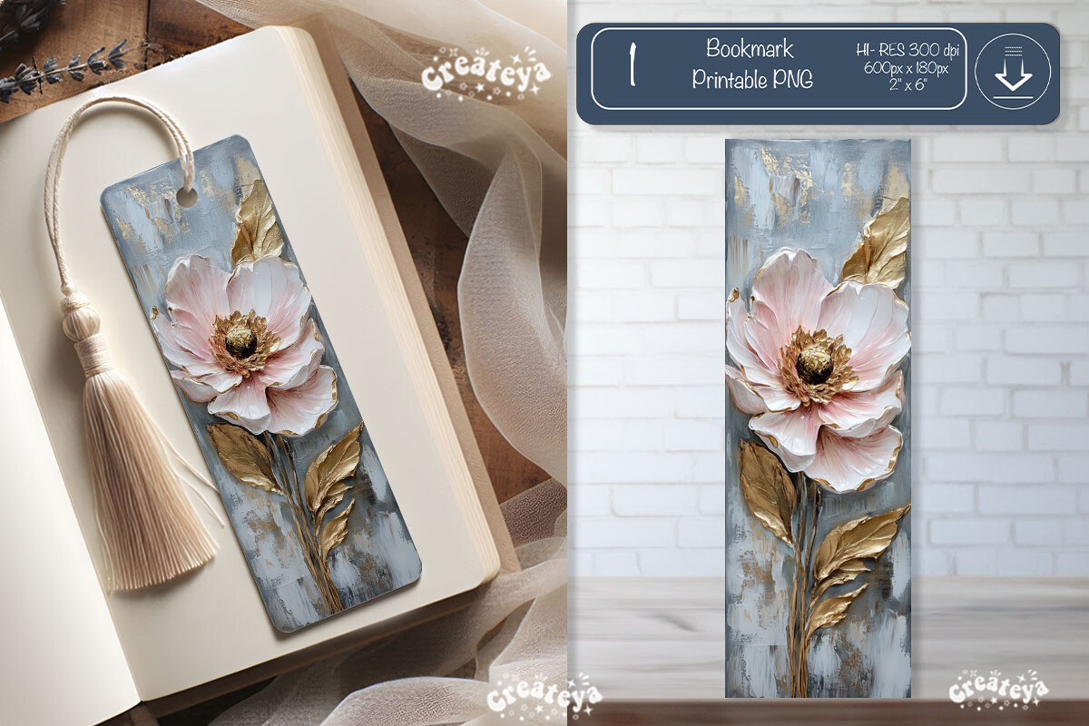 Vintage Floral Bookmark Flower Printable Graphic by Createya Design ...