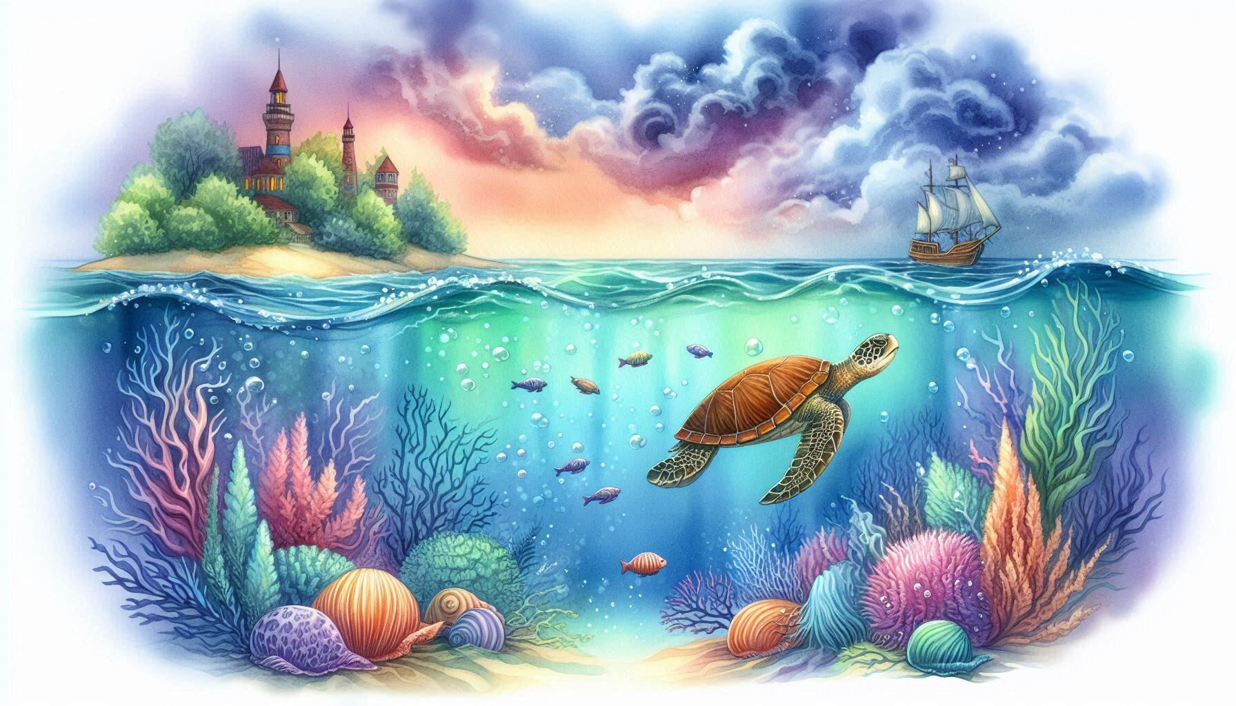 Turtle Swimming Through a Dreamy Waterco Graphic by Creativeguru ...
