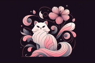 🌸 Cat with Pink Petal Swirl, Moody Afbeelding door grifvixcolor ...