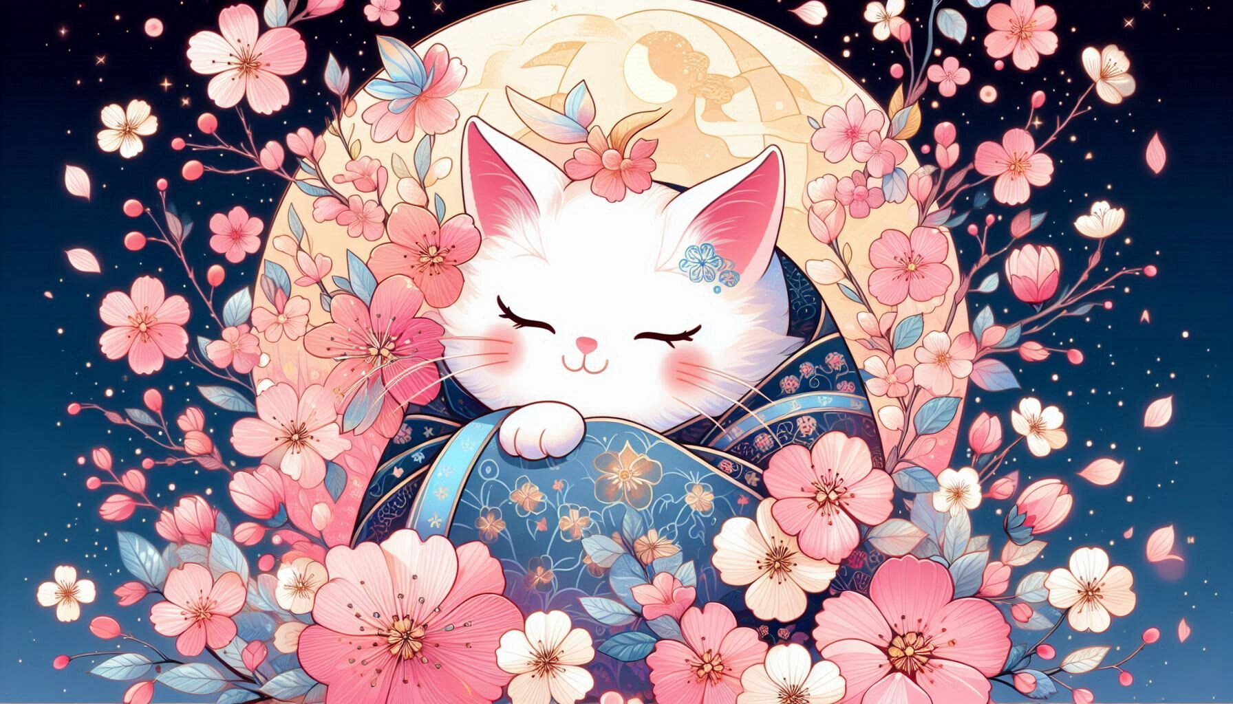 🌸 Night Cat with Cherry Blossoms, Dream Gráfico por grifvixcolor ...