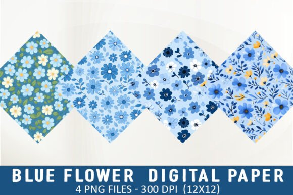 16 Blue Flower Digital Paper Background Designs & Graphics