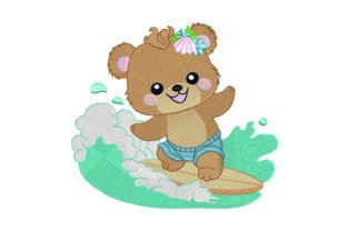 Baby Surfer Teddy Bear Embroidery Design · Creative Fabrica