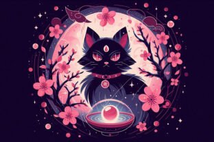 🌸 Shadow Cat in Cherry Storm, Dark Magi Gráfico por grifvixcolor ...
