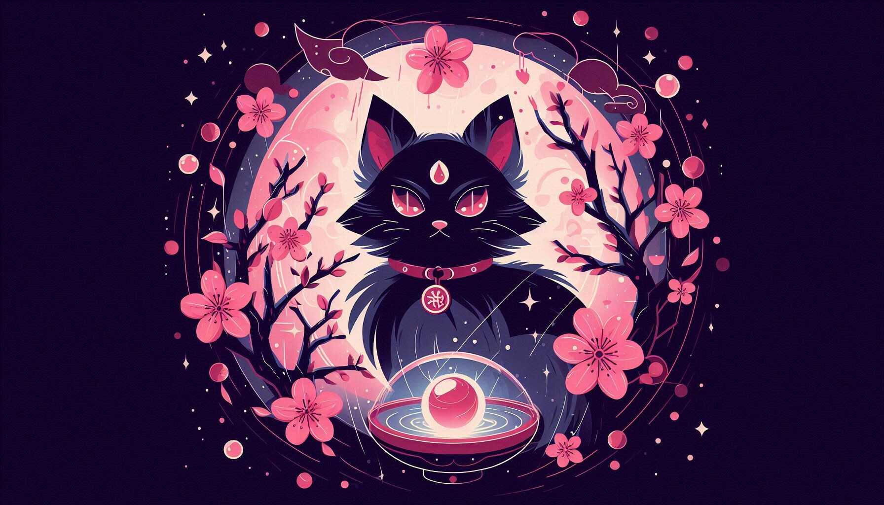 🌸 Shadow Cat in Cherry Storm, Dark Magi Gráfico por grifvixcolor ...