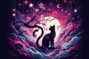 🌸 Shadow Cat in Cherry Storm, Dark Magi Gráfico por grifvixcolor ...