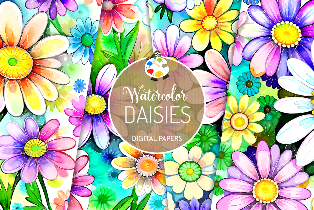Watercolor Daisy Flower Pattern Papers Graphic by Prawny · Creative Fabrica