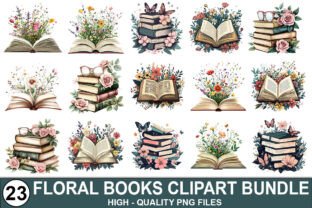 Watercolor Floral Books Clipart Bundle Graphic by SVG Print design ...