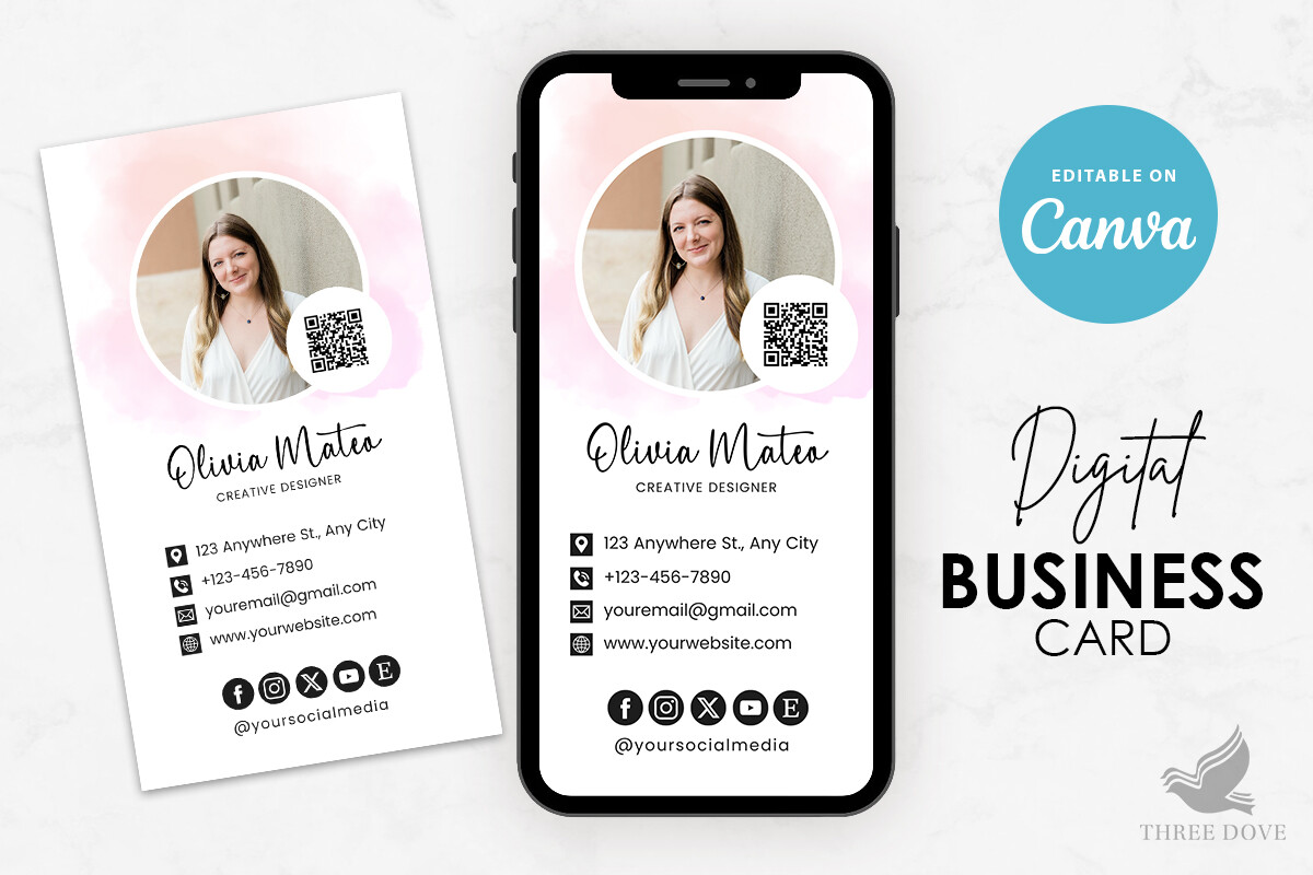 Editable Digital Business Card Template Graphic by Three Dove ...
