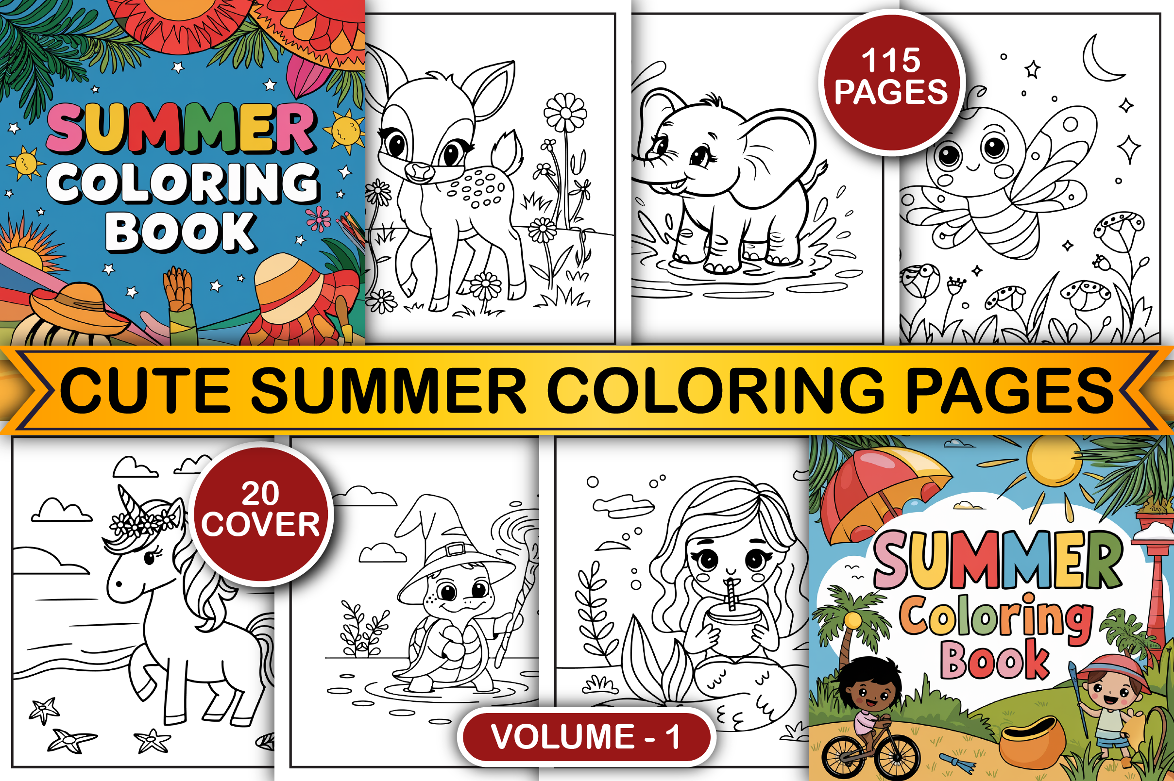 Cute Summer Coloring Pages for Kids V-1 Graphic by Shahidul-Art ...