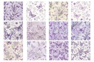 Lavender Toile Butterfly Digital Papers Graphic by Bundle · Creative ...