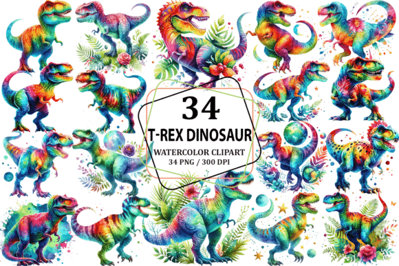 Watercolor T-Rex Dinosaur Clipart PNG Graphic by Pixelique · Creative ...