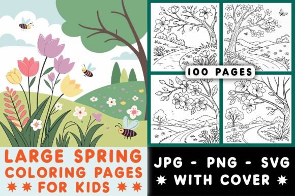 Large Spring Coloring Pages for Kids Graphic by Design Bloom · Creative ...