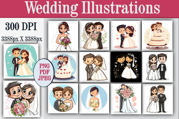 Wedding Illustrations Cartoon Style Graphic by Xaya Arts · Creative Fabrica