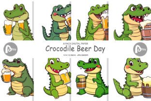 Digital Paper Crocodile Beer Day Graphic by Artnoy · Creative Fabrica