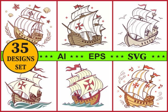 Sailing Ship Vector Clipart Set Graphic by rangita store · Creative Fabrica