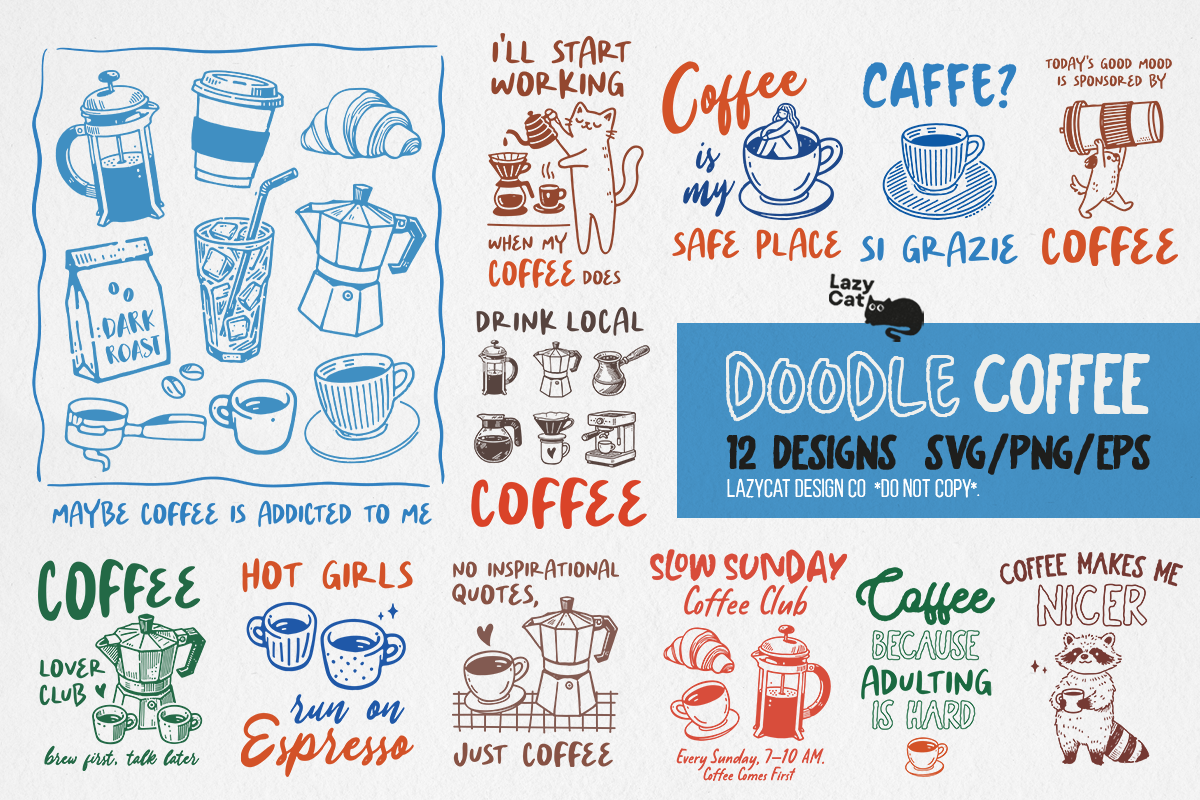 Funny Coffee Doodle SVG PNG Bundle Graphic by Lazy Cat · Creative Fabrica