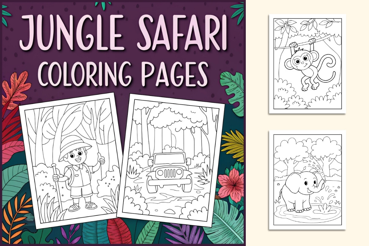 Jungle Safari Coloring Pages for Kids Graphic by TheStudyKits ...