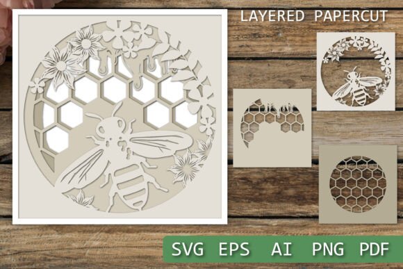 Honeycomb Bee Honey Layered Papercut SVG · Creative Fabrica