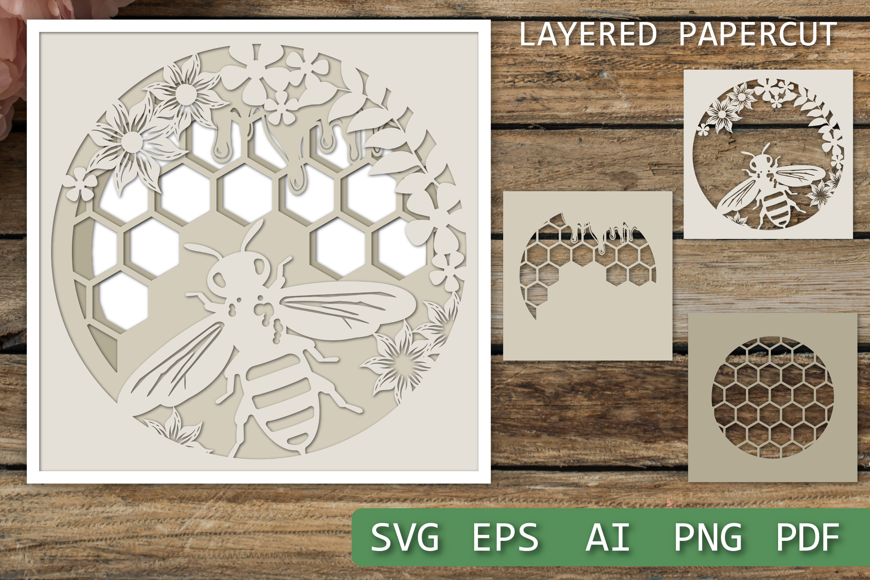 Honeycomb Bee Honey Layered Papercut SVG · Creative Fabrica