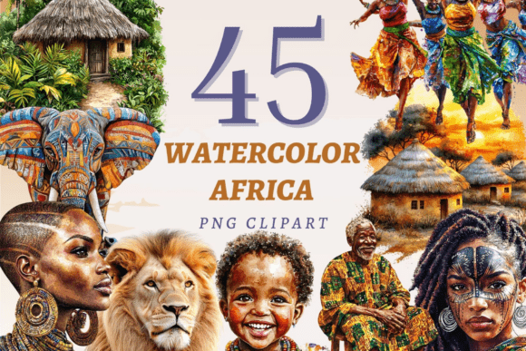 Watercolor Africa PNG Bundle Graphic by SapphireDreamscape · Creative ...