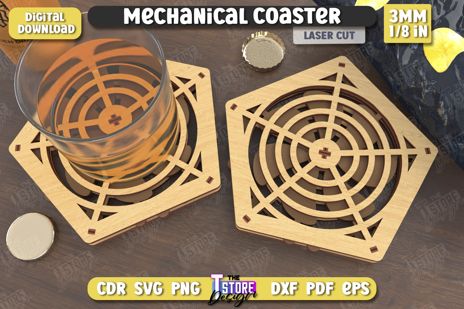 Mechanical Style Coaster Laser Cut | CNC · Creative Fabrica
