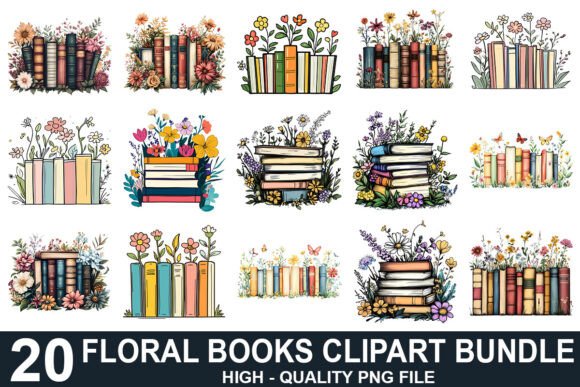 Watercolor Floral Books Clipart Bundle Graphic by crative8112 ...