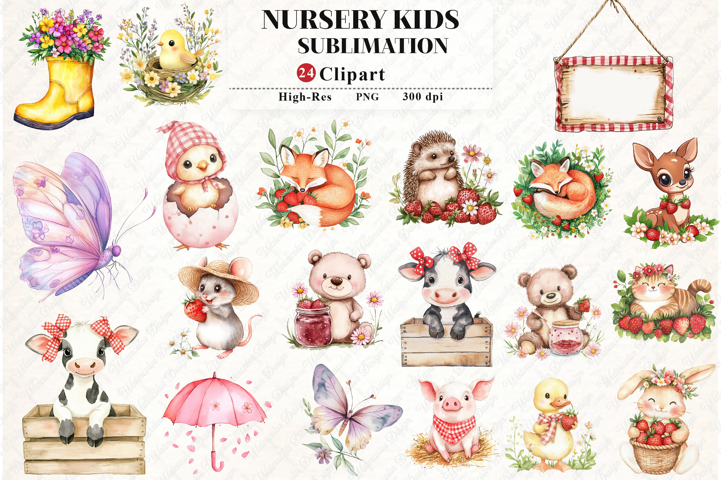 Watercolor Nursery Kids Clipart Graphic by watercolor Design · Creative ...