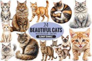 Beautiful Watercolor Cats Clipart Bundle Graphic by Pixels.Craft ...
