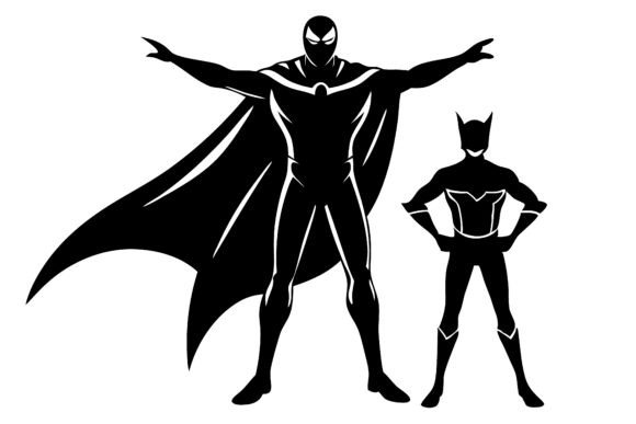 Superhero Duo Silhouette Icon with Capes Graphic by Creative king ...