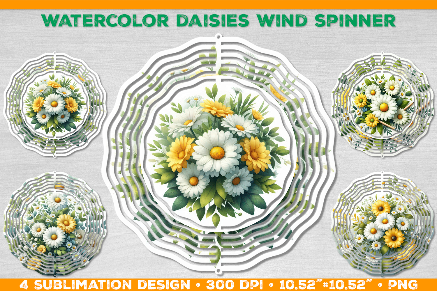 Watercolor Daisies Bouquet Wind Spinner Graphic by julimur · Creative ...