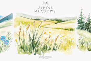 Landscape Clipart Watercolor Meadow Set Graphic by Patishop Art ...