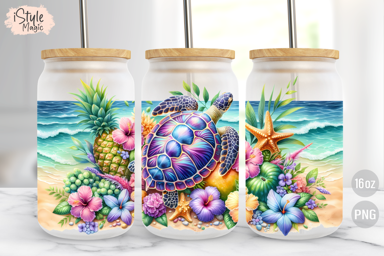 Sea Turtle Summer Glass Can Wrap PNG Graphic by iStyleMagic · Creative ...